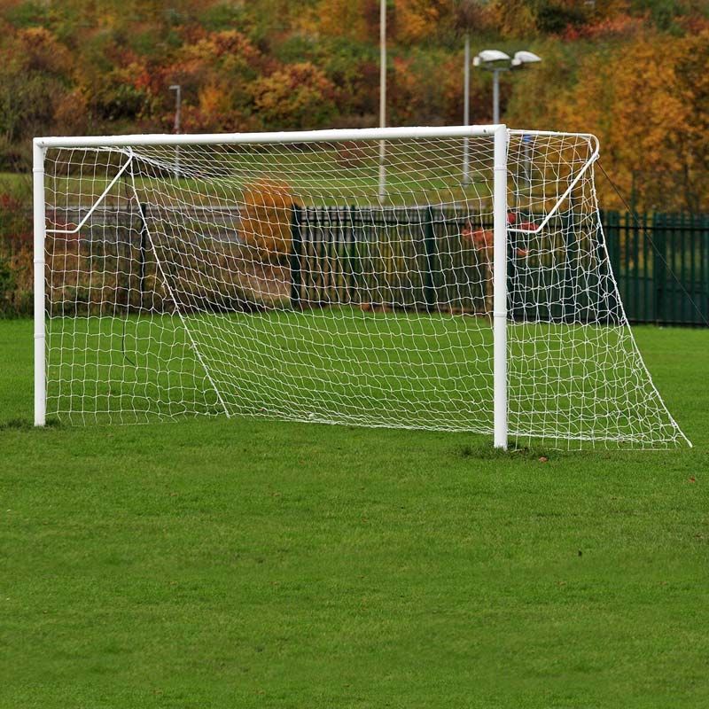 Pair of 16' x 6' Socketed Steel 7-A-Side Football Goals c/w Nets